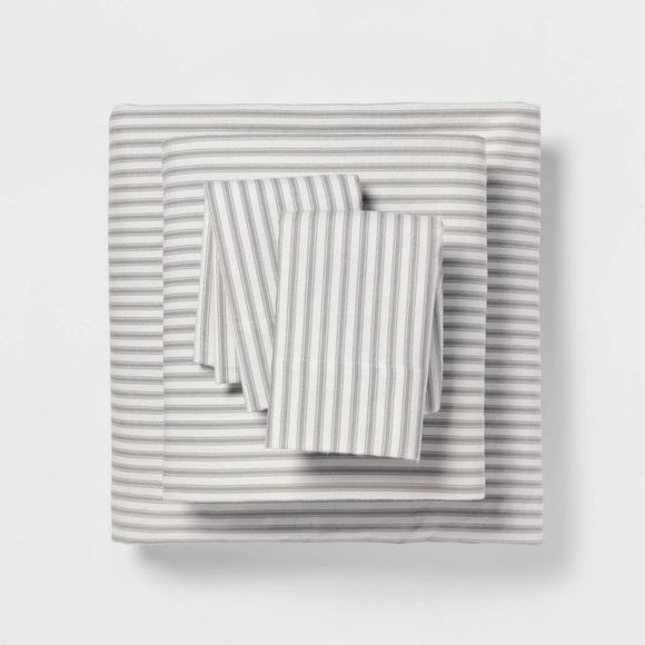 Threshold | Bedding | King Fall Pattern Flannel Sheet Set Gray Stripe ...